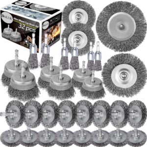 bailuk wire wheel cup brush set,0.012-inch coarse crimped carbon steel,die grinder wire brush for drill,1/4in hex shank,wire drill brush set (32 pack)