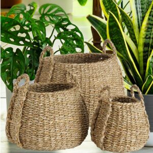 Made by Nature Handwoven Belly Baskets, Set of 3, Chunky Weave, Seagrass, 9.75, 11.75, and 13,75 Inches Tall