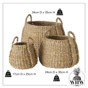 Made by Nature Handwoven Belly Baskets, Set of 3, Chunky Weave, Seagrass, 9.75, 11.75, and 13,75 Inches Tall