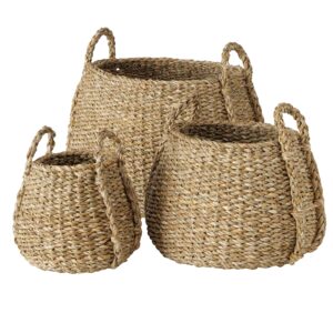 made by nature handwoven belly baskets, set of 3, chunky weave, seagrass, 9.75, 11.75, and 13,75 inches tall