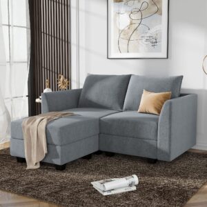 honbay modern l shaped sectional sofa for small space fabric modular sofa with chaise loveseat sofa with ottoman and storage seat, bluish grey