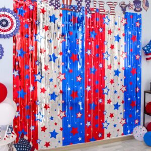 lolstar 4th of july decorations, red white blue 3 pack america star tinsel foil fringe curtains, photo booth prop streamer backdrop for independence day, memorial day, labor day, patriotic party