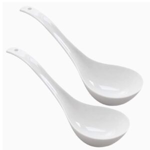 big porcelain porridge spoon bone chinese large spoons white ceramic japanese deep flatware soup spoons long handled (bright white 2 pack)