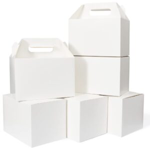 happyhiram 30 ct large welcome boxes with handles white, 9x6x6 gable gift easter boxes cardboard paper party favor boxes barn style carry out box recyclable paper gift packaging boxes for food box