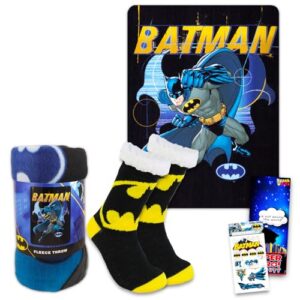 detective store dc comics batman fleece blanket bundle - batman blanket bundle with batman socks, stickers and more for kids adults children (batman bed) 45” x 60”