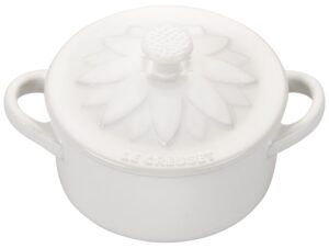 le creuset stoneware mini round cocotte with flower lid, 8oz., white