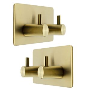 sanato wall hooks self adhesive for hanging, wall hanger 2 hooks coat hooks heavy duty and waterproof(gold, 2 pack)