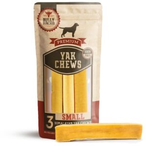 bully bunches small authentic yak cheese himalayan chews for small dogs & puppies - all natural dog treat dental chews, made with real yak milk for teething - lactose & rawhide free (3 pk)