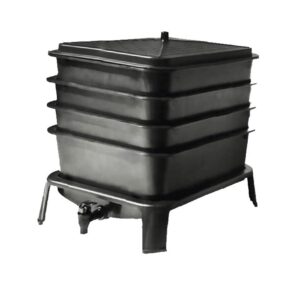 vermi-future® worm condo composting bin, 4 trays, black, with startup bedding & 3in1 soil meter, ideal for small households