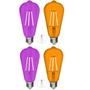 2 pack st64 filament led purple light bulbs – e26 base 8w 75 watt equivalent vintage led purple bulb led decorative lighting purple led bulb for party decoration, porch, home, halloween light bulbs