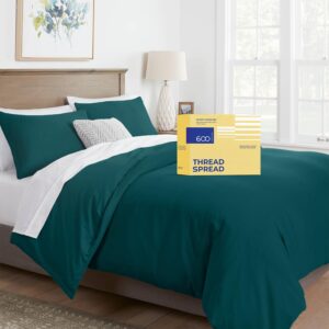 thread spread king/california king duvet cover, 600 thread count sateen 3pc egyptian cotton duvet cover set, 100% pure cotton comforter cover, 2 pillow shams, zipper closure, 7 corner ties -(teal)