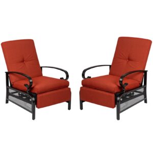 incbruce outdoor lounge chair set of 2 patio furniture adjustable recliner with retractable steel frame and removable thick cushions - red