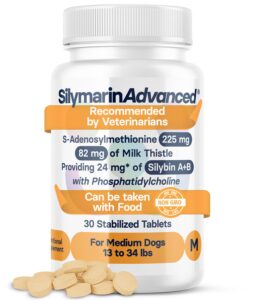 silymarinadvanced liver health supplement for medium dogs, s-adenosylmethionine (same) and silybin, liver tablets, cognitive support, 30 tablets