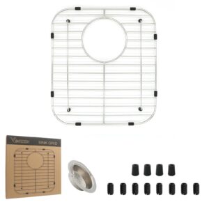 kitchen sink grid, 11-3/4" x 13-1/4" sink protectors for kitchen sink with rear drain, sink rack for bottom of sink, 304 stainless steel sink rack with strainer