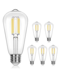 lepro dimmable led edison light bulbs, 2700k warm white e26 edison bulbs 5.5w, 60 watt equivalent, filament vintage bulb clear glass, medium base, st19 antique style vintage decoration, 6 packs