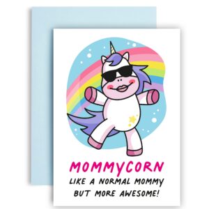 huxters birthday card for mommy – funny birthday card for mommy, auntie, sister or nanny – happy birthday card from kids – colourful unicorn birthday card with pastel envelope – a5 (mommycorn)