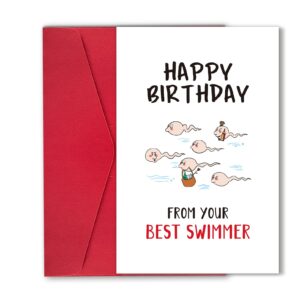 chomerry funny cute birthday card for dad daddy, bday card for father from son daughter, happy birthday from your best swimmer