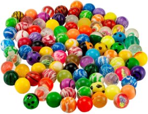 obtanim 100 pieces colorful bouncy balls bulk mixed pattern high bouncing balls for kids party favors, prizes, birthdays gift (27 mm)