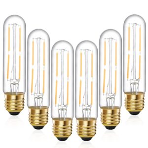 tianshq 6 pcs e26 t10 led tubular light bulbs, daylight white edison bulb 4000k 4w dimmable t10 led bulb for pendant lights, lamps, outdoor long light bulbs (4w, 4000k)