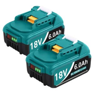 aoasur 2023 upgrade version 6.0ah replacement for makita 18v battery 2packs, same color as makita tool, fits all makita 18v tools and oem charger