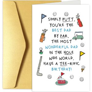 chenive funny birthday card for dad from son daughter, golf dad birthday card from kids, humorous birthday greeting card for daddy, have a tee-rific birthday