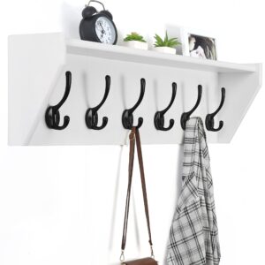 dseap wall shelf with 5 hooks - 24" long heavy duty coat rack wall mount with shelf, entryway shelf with 5 dual hooks underneath - solid pine wood - for entryway, mudroom, kitchen, bathroom, white