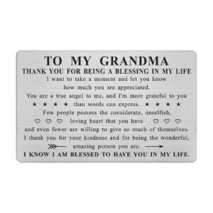 abnty grandma gifts for mothers day, grandma birthday gift, thank you grandmother gifts, appreciation grandma card, steel engraved wallet card insert