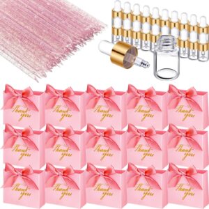 20 pack mini pink thank you gift bags, 20 pcs glass oil dropper vail 2 ml 20 pcs disposable nail stick cuticle pusher pink goodie bags for wedding baby shower party favors