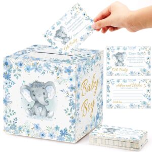 50 pcs elephant diaper raffle tickets with baby shower holder box baby party decorations diaper raffle box baby shower card elephant game insert card for baby boy party diaper raffle game baby shower