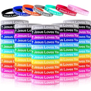 sloccipro 72pcs jesus loves you silicone wristbands rubber bracelets colorful jesus loves you silicone bracelet christian rubber wristbands for kids novelty jewelry party favors