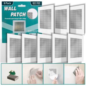 8pcs 4 inch drywall repair kit,wall repair patch kit, self-adhesive fiberglass dry wall patch kits for aluminum metal sheetrock ceiling (4"x 4")