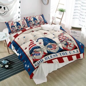 3 pieces duvet cover bedding set cal king 4th of july patriotic gnome usa flag breathable soft comforter cover with zipper and pillowcases luxury quilt covers for bedroom independence day retro linen