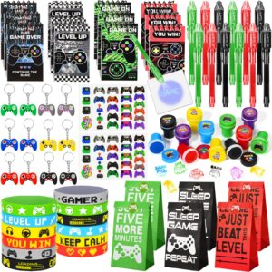 winrayk video game party favors gamer birthday supplies kids, invisible ink pen notebook gift bag stamper bracelet keychain sticker pinata goody stuffer teen girl boy game on gaming party favors decor