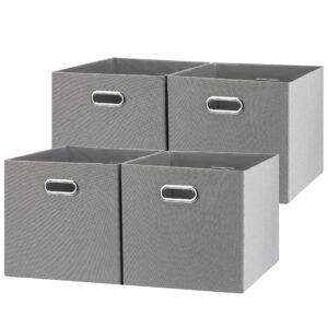 lovstorage storage boxes, 4 pack fabric collapsible storage organizer container with handles, 12 inch storage cubes bins baskets for shelves home nursery, grey