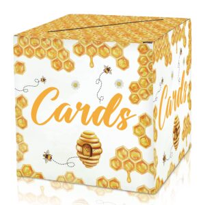 bumble bee card box - honeycomb collapsible money box or gift box for baby & bride shower, birthday, wedding reception, engagement party, graduation - 8"x8"x8" party favors decorations boxes(05)