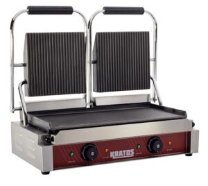 kratos commercial electric panini sandwich grill with grooved top and smooth bottom plates, 18.7"x9" cooking surface, commercial countertop panini press, 120v, 3500w (29y-025)