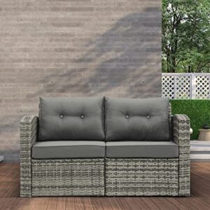 SUNVIVI OUTDOR Wicker Outdoor Patio Loveseat, 2 Piece Aluminum Frame Patio Sofa Couch with Cushions, Grey Wicker Corner Sofa Chairs for Patio Furniture