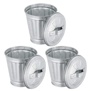 gadpiparty bin bin 3pcs mini desktop wastebasket with lid metal table flowerpot countertop trash can garbage bin rubbish bucket pencil holder pen cup makeup brush holder metal waste