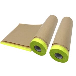 masking paper, paint masking, 2 pack automotive paint paper roll with tape, tape and drape for painting, assorted paint masking paper for car and furniture (unfold 18 inch width x 100 ft long)