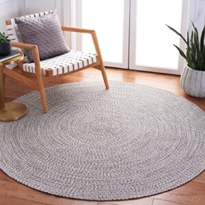 safavieh braided collection 5' round grey/ivory bra201f handmade farmhouse entryway foyer living room bedroom kitchen area rug