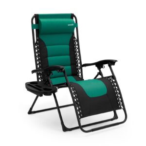 serenelife padded zero gravity lounge chair - reclining patio chairs - outdoor lounge chairs with detachable cup holder tray - folding recliner chair with removable pillows - 1, green and black