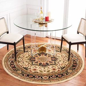 safavieh lyndhurst collection 6' round beige / black lnh330c traditional oriental non-shedding entryway foyer living room bedroom kitchen area rug