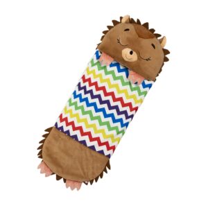 happy nappers: pillow & sleepy sack: medium - hedgehog - 54 x 20, 2-in-1: plush animal opens into sleeping bag, soft play & nap character, kids 3+