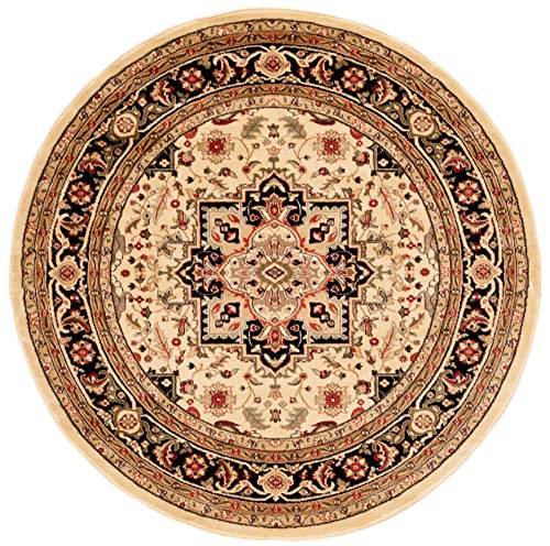 SAFAVIEH Lyndhurst Collection 6' Round Beige / Black LNH330C Traditional Oriental Non-Shedding Entryway Foyer Living Room Bedroom Kitchen Area Rug