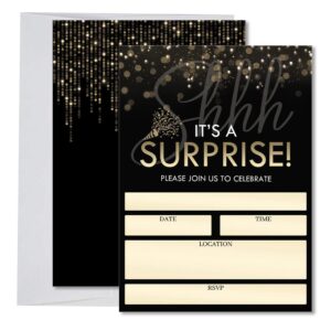 partiness surprise birthday party invitations for men and women, black and gold 60th, 70th, 80th adult surprise retirement party, part004 0