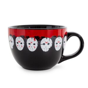 silver buffalo friday the 13th jason mask legacy ceramic soup mug | 24-ounce bowl for ice cream, cereal, oatmeal | large coffee cup for espresso, caffeine | horror movie gifts and collectibles