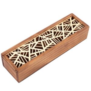 wood storage organiser with removable cover, pencil case box wooden penholder(geometric patch type)