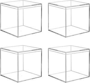 hewomate acrylic boxes for display, 3.9x3.9x3.9 inches 4 pack clear plastic acrylic favor boxes, small acrylic box with lid, square cube storage containers for candy jewelry pill and tiny item