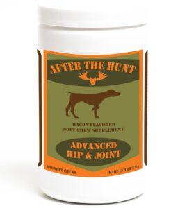 after the hunt advanced hip & joint protection dog supplement with glucosamine, chondroitin & msm - inflammatory pain relief chews to help flexibility - bacon flavored - yucca & turmeric - 120 ct