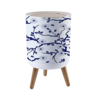 qor88njog oriental floral blue and white ceramic chinese porcelain painting hand trash can with lid kitchen bathroom bedroom 1.8 gallon press cover wastebasket office wood small garbage bin waste bin